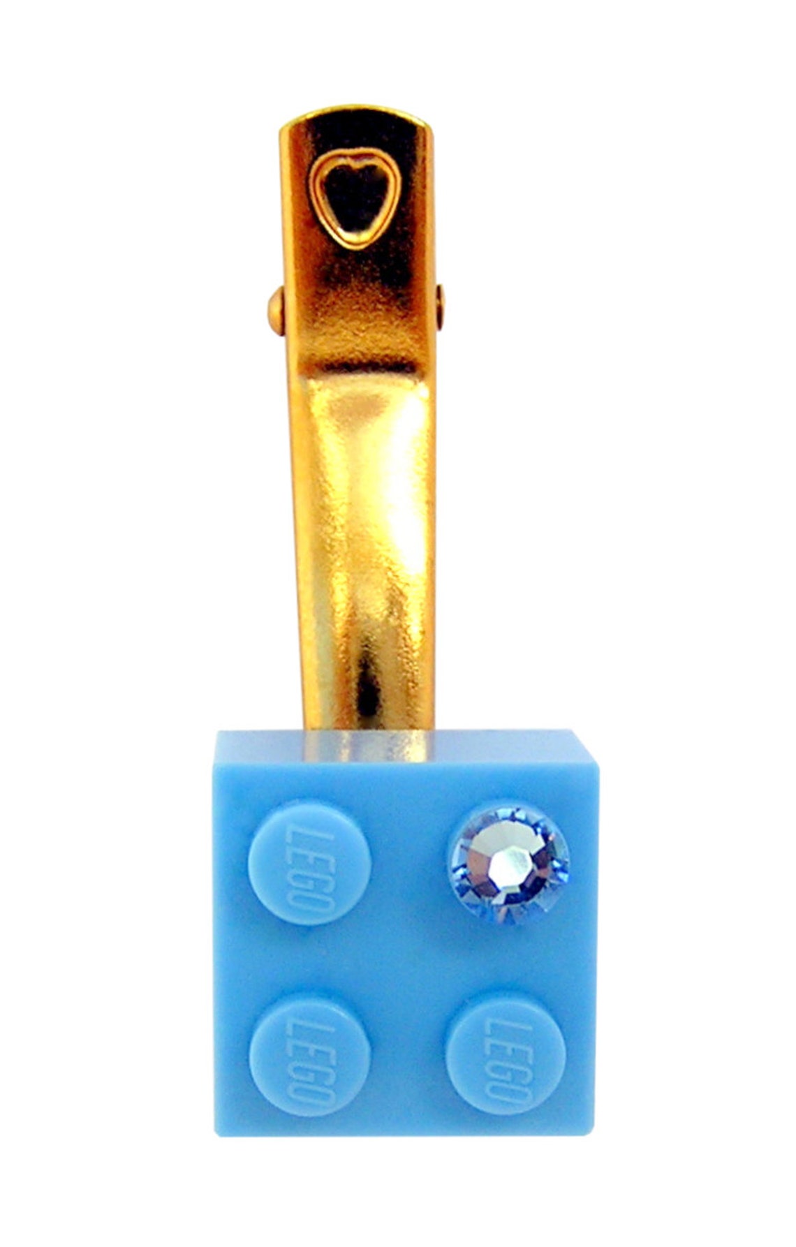 Light Blue LEGO® Brick 2x2 With a Blue SWAROVSKI® Crystal on a Silver ...