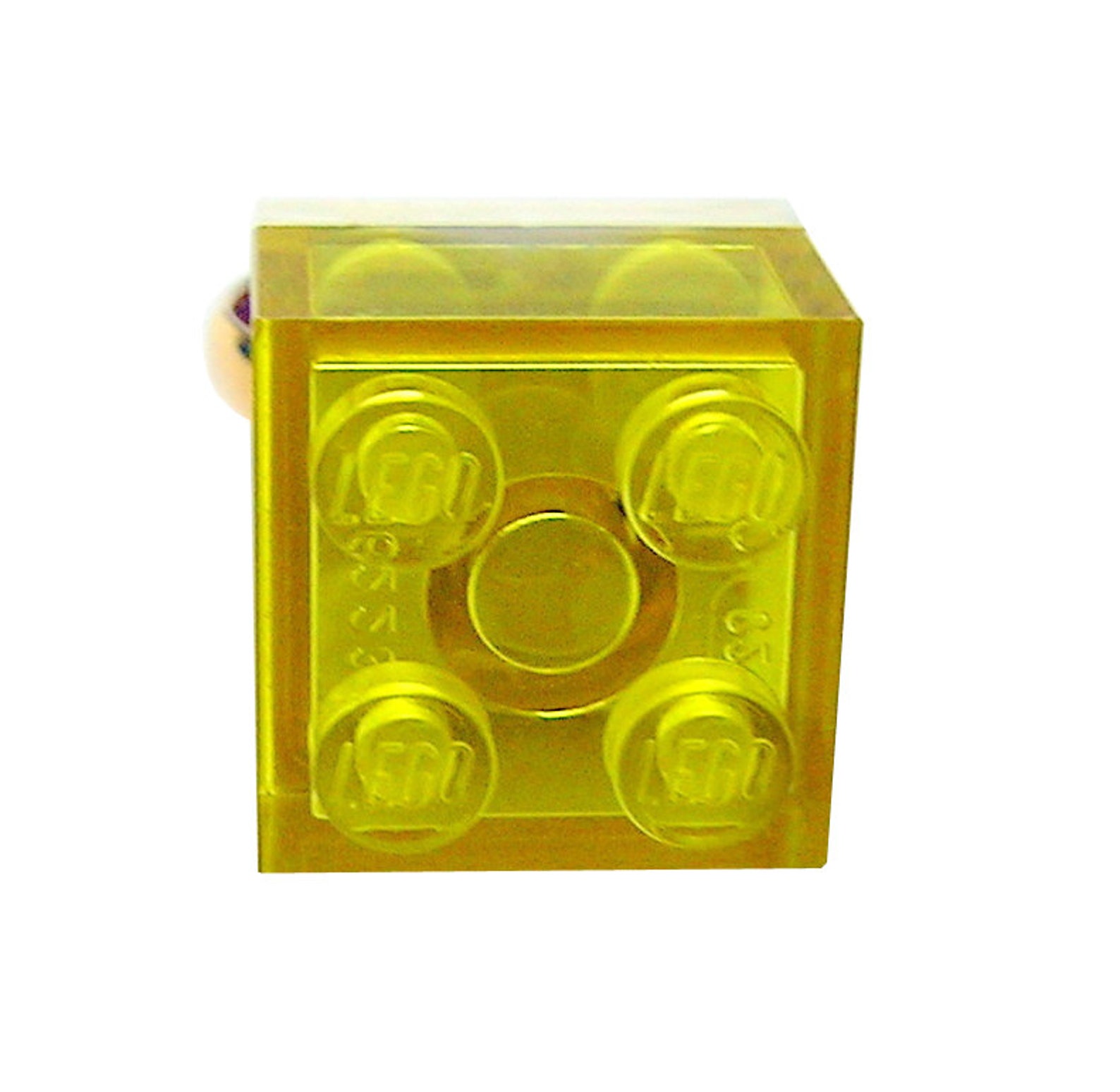 Transparent Yellow LEGO® Brick 2x2 on a Silver/gold Plated Adjustable ...