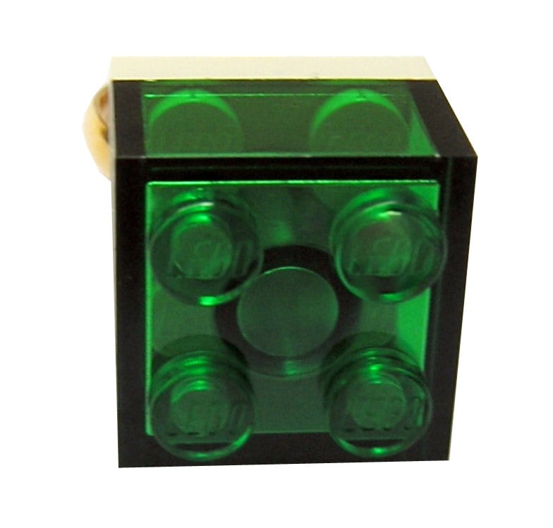 Transparent Green LEGO® Brick 2x2 on a Silver/gold Plated Adjustable ...