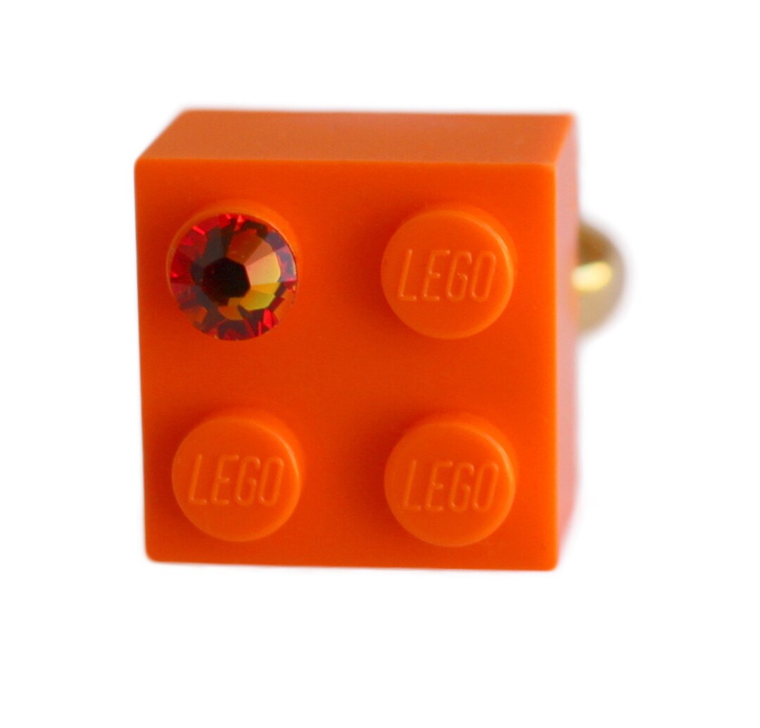Orange LEGO® Brick 2x2 With an Orange SWAROVSKI® Crystal on a Silver ...