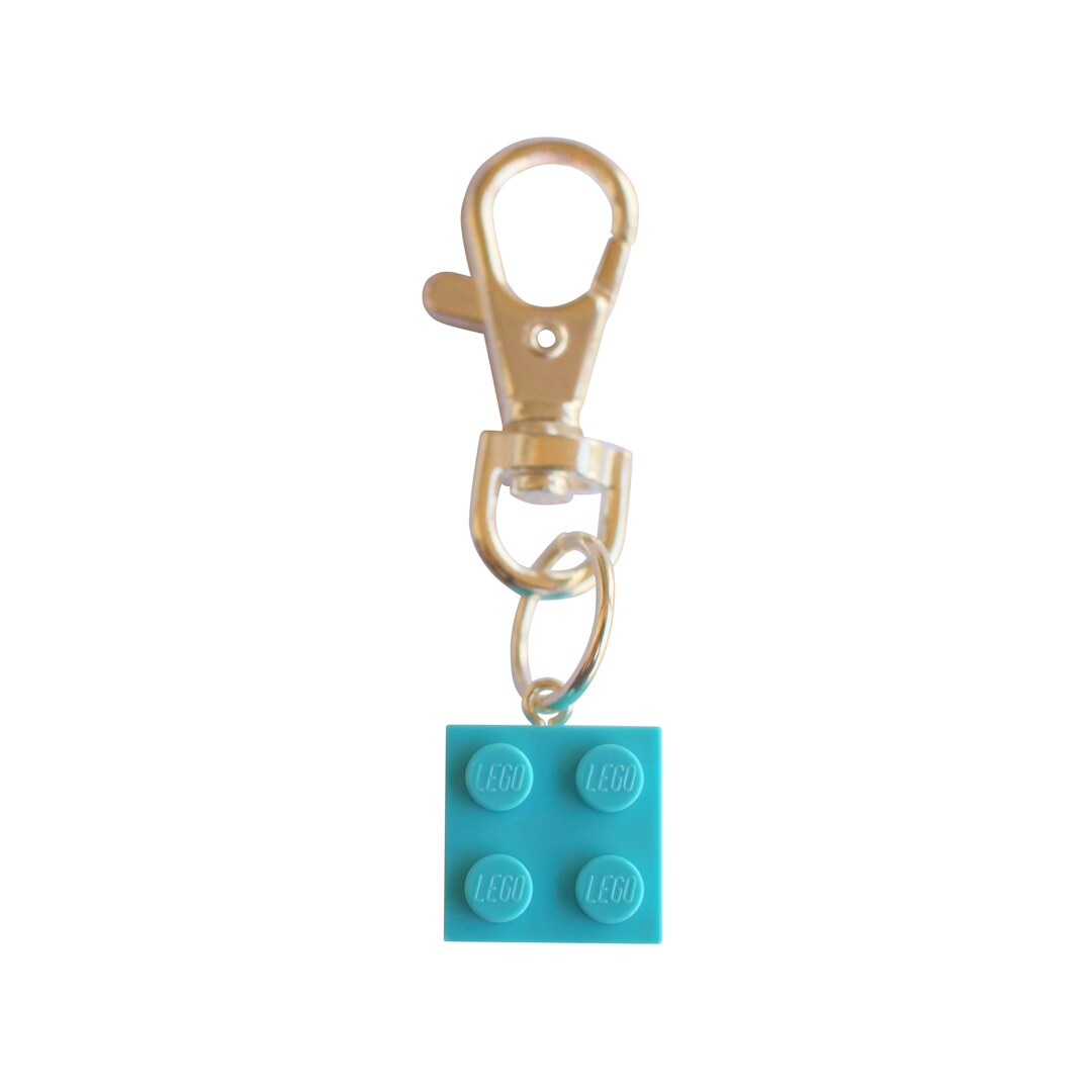 Turquoise Blue LEGO® Brick 2x2 on a Silver/gold Keyring keychain Gift ...
