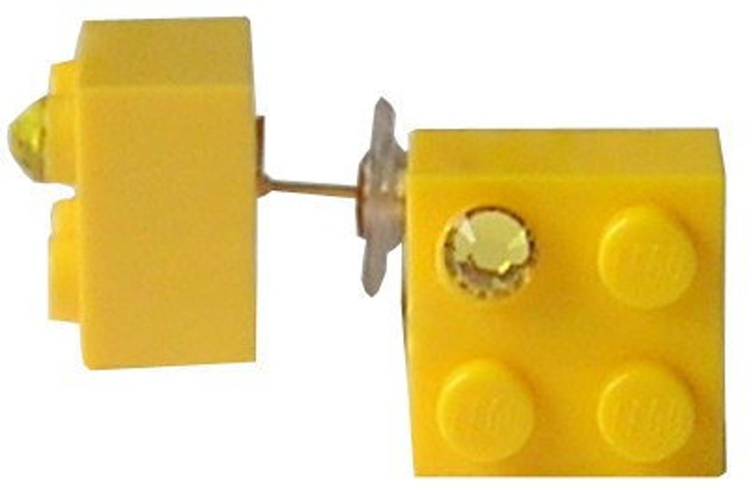 Yellow LEGO® Brick 2x2 With a Yellow SWAROVSKI® Crystal on a Silver ...
