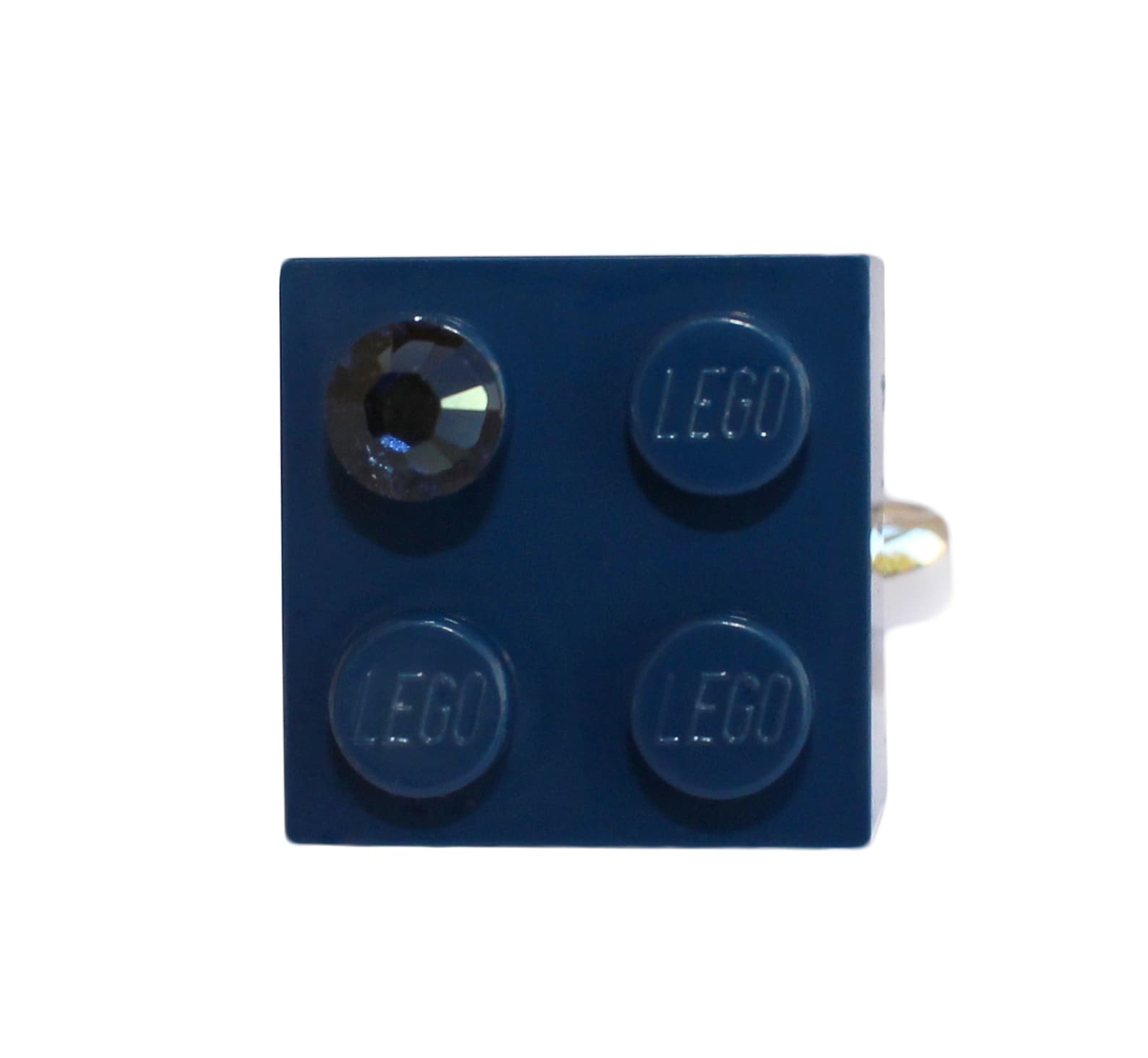 Navy Blue LEGO® Brick 2x2 With a Blue SWAROVSKI® Crystal on a Silver ...