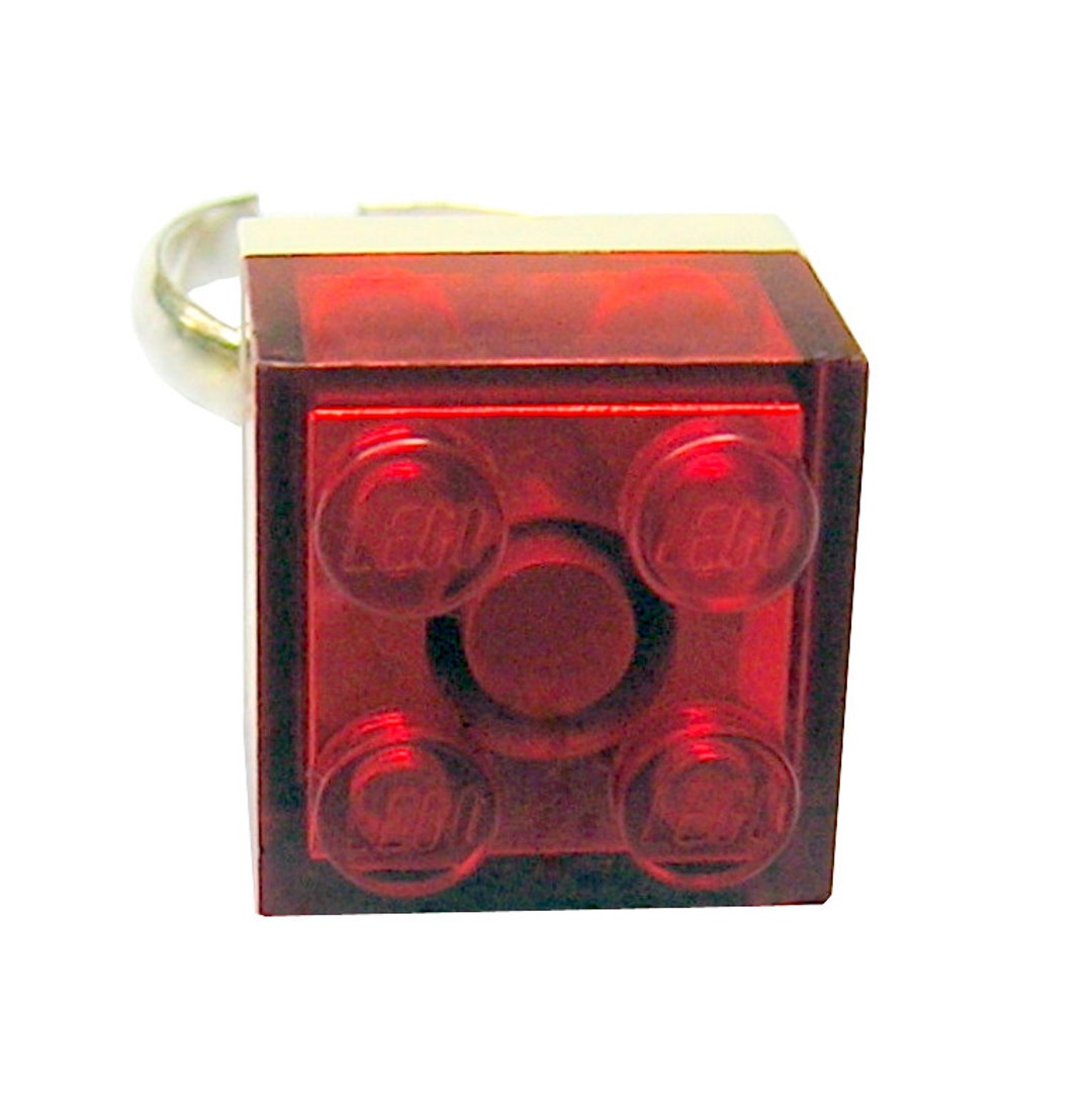 Transparent Red LEGO® Brick 2x2 on a Silver/gold Plated Adjustable Ring ...