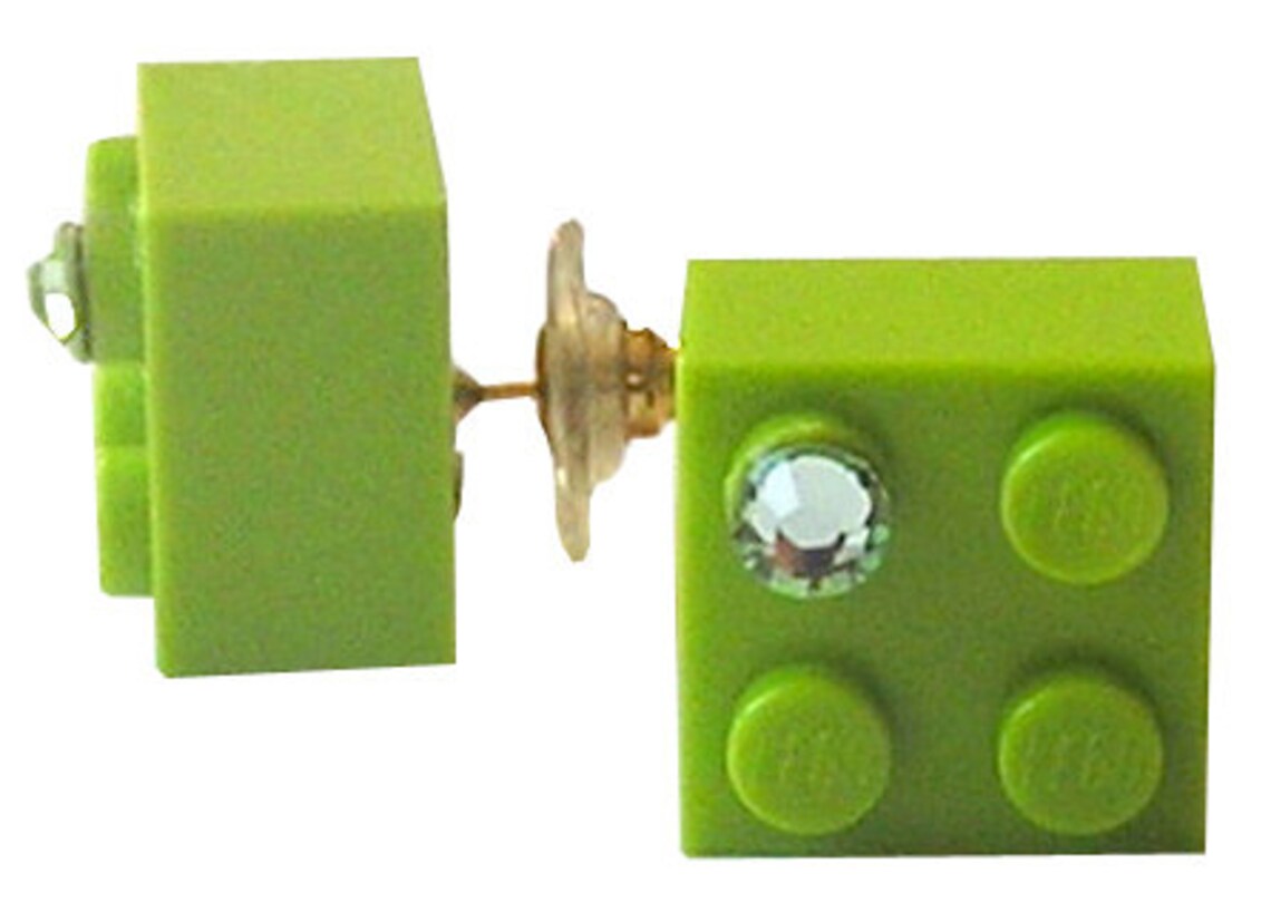 Light Green LEGO® Brick 2x2 With a Green SWAROVSKI® Crystal on a Silver ...