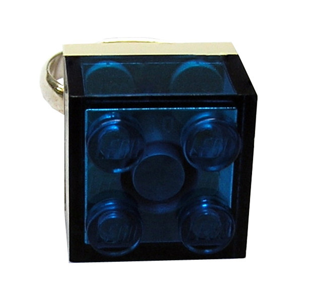 Transparent Blue LEGO® Brick 2x2 on a Silver/gold Plated Adjustable ...