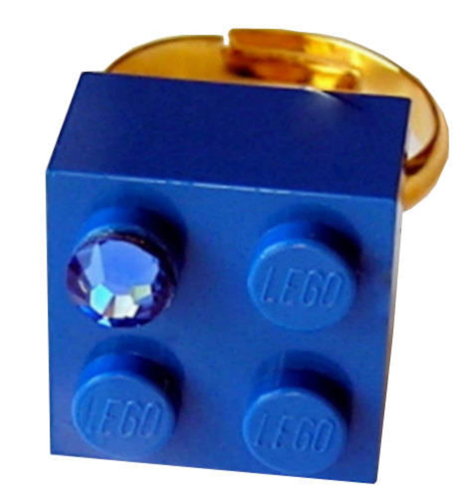 Dark Blue LEGO® Brick 2x2 With a Blue SWAROVSKI® Crystal on a Silver ...