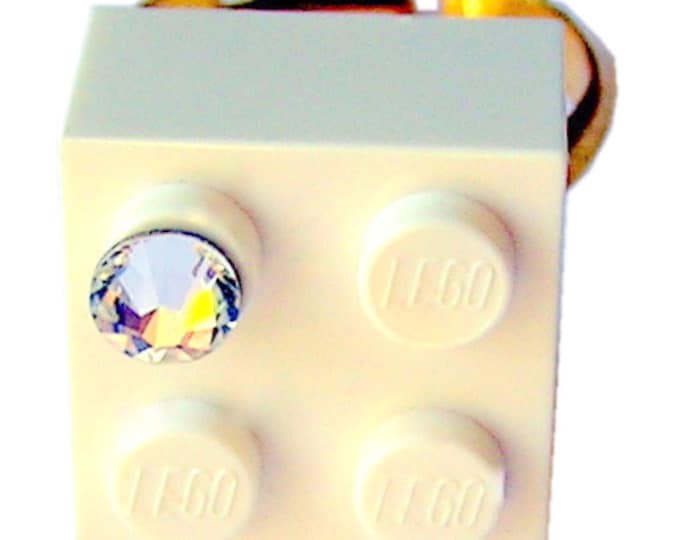 White LEGO® Brick 2x2 With a diamond Color SWAROVSKI® Crystal on a ...
