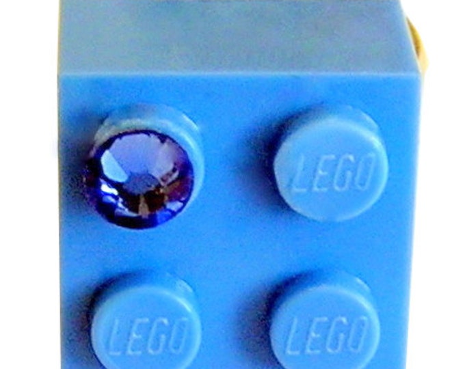 Light Blue LEGO® Brick 2x2 With a Blue SWAROVSKI® Crystal on a Silver ...