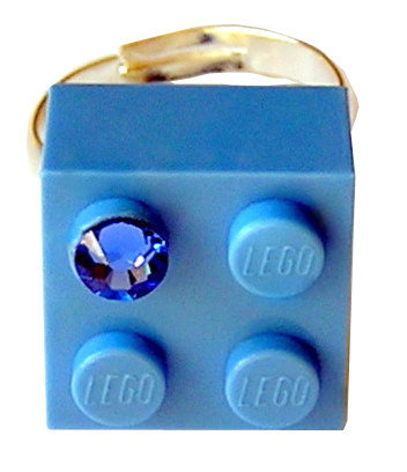 Light Blue LEGO® Brick 2x2 With a Blue SWAROVSKI® Crystal on a Silver ...