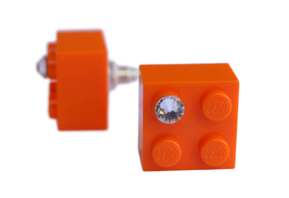 Orange LEGO® Brick 2x2 With a 'diamond' Color SWAROVSKI® Crystal on a ...