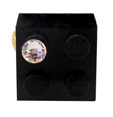 Black LEGO® Brick 2x2 With a diamond Color SWAROVSKI® Crystal on a ...