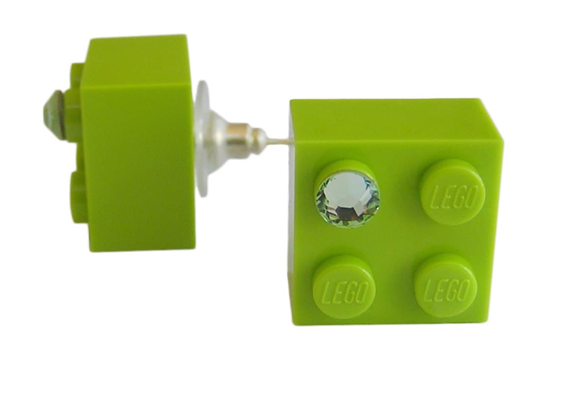 Light Green LEGO® Brick 2x2 With a Green SWAROVSKI® Crystal on a Silver ...