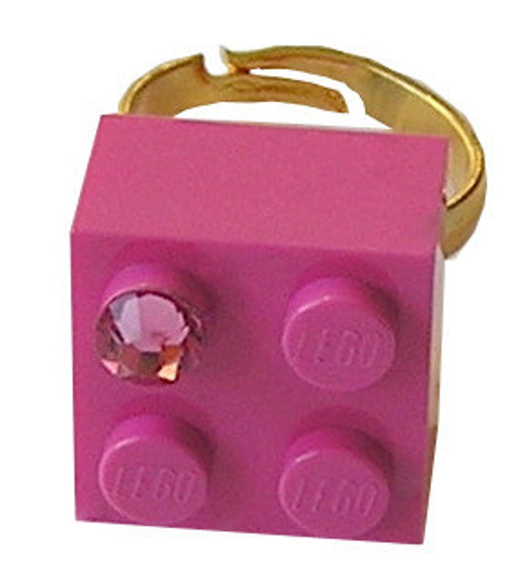 Dark Pink LEGO® Brick 2x2 With a Pink SWAROVSKI® Crystal on a Silver ...