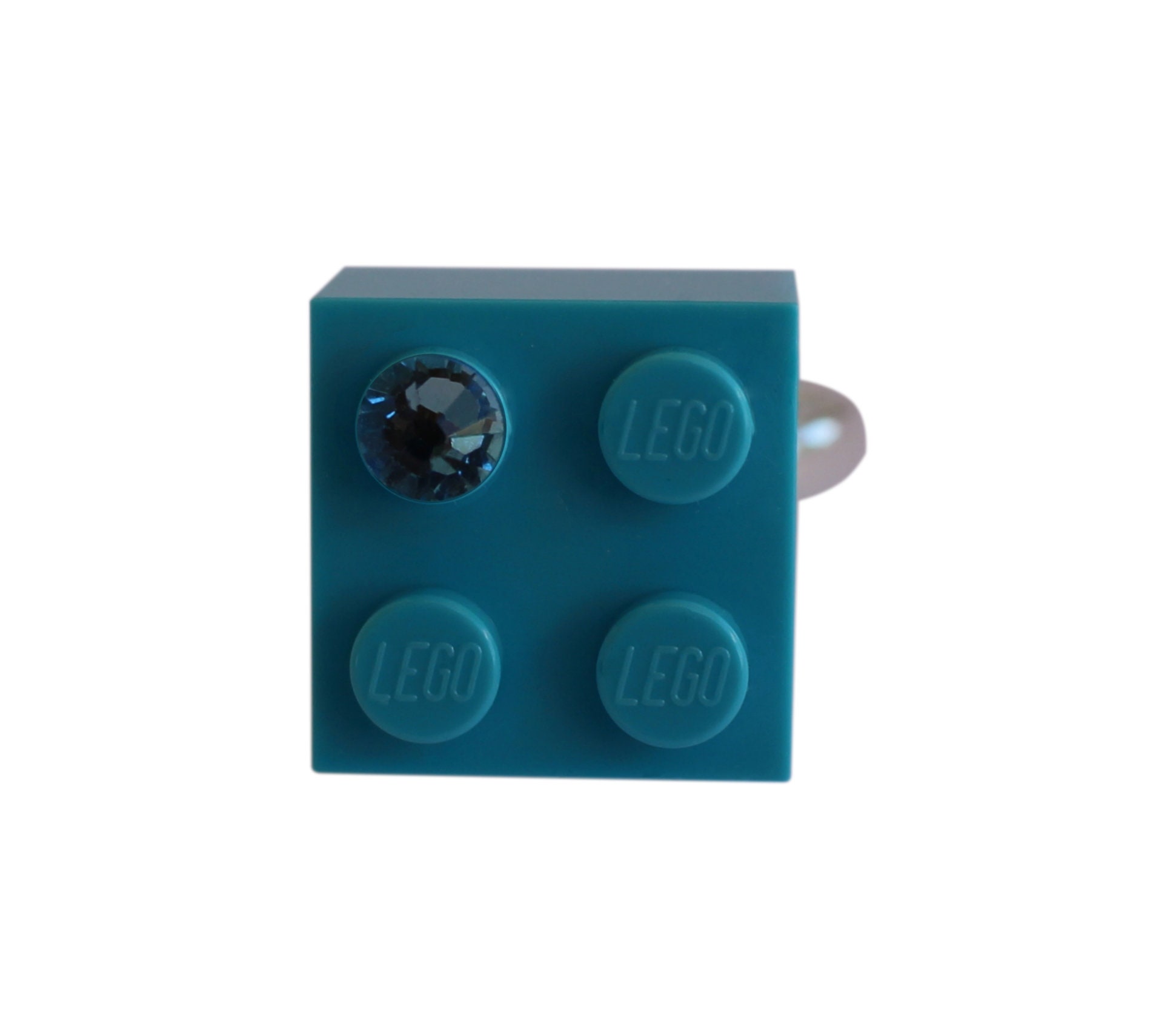 Turquoise Blue LEGO® Brick 2x2 With a Blue SWAROVSKI® Crystal on a ...