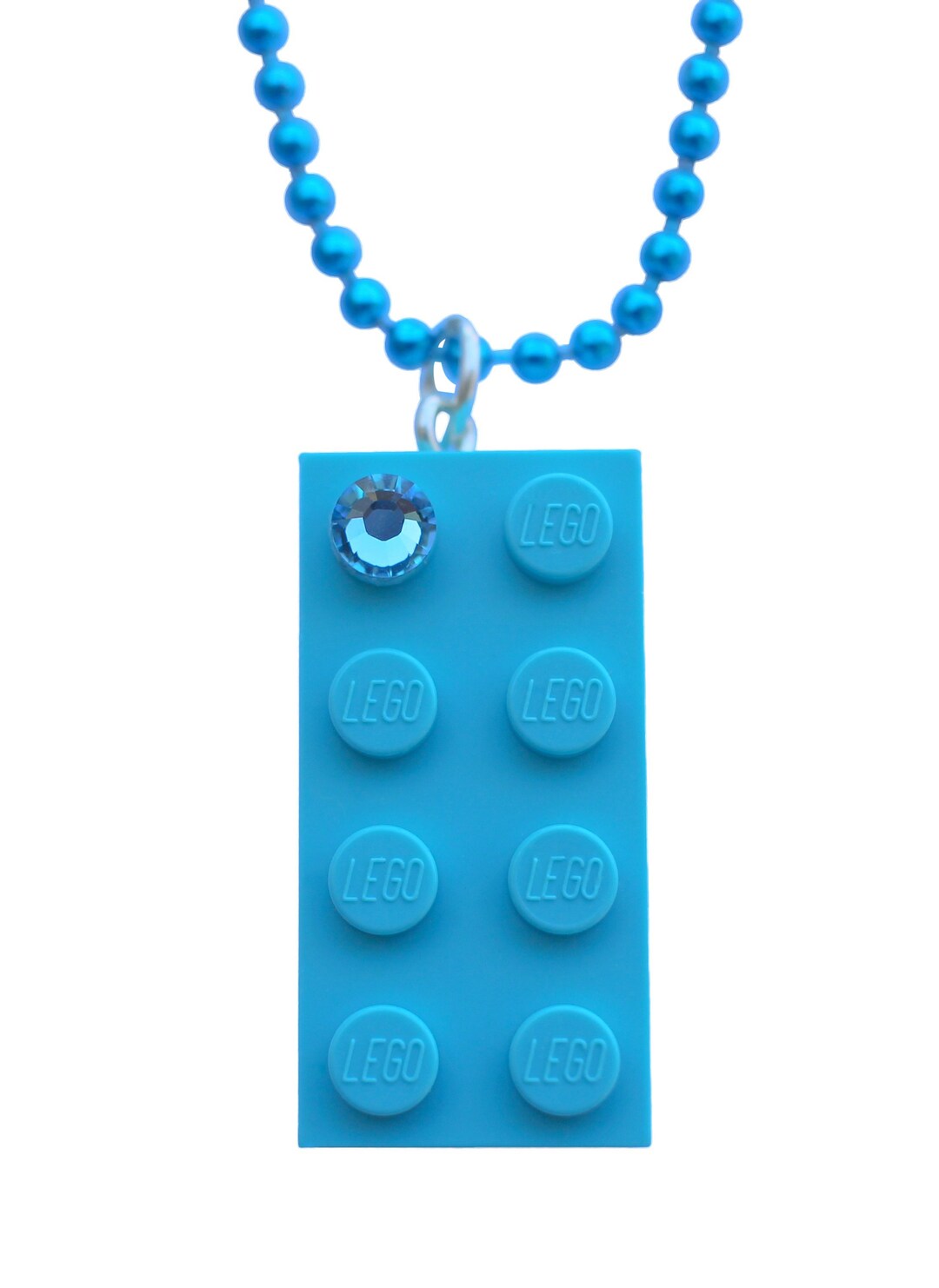 Turquoise Blue LEGO® Brick 2x4 With a Blue SWAROVSKI® Crystal on a ...