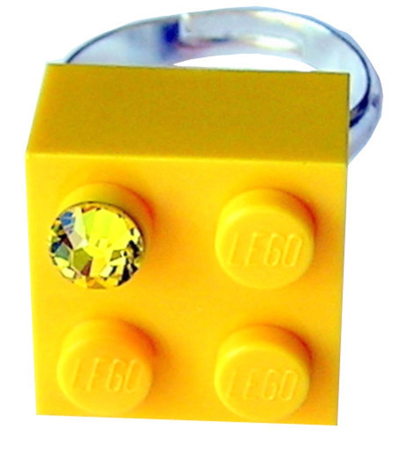 Yellow LEGO® Brick 2x2 With a Yellow SWAROVSKI® Crystal on a Silver ...