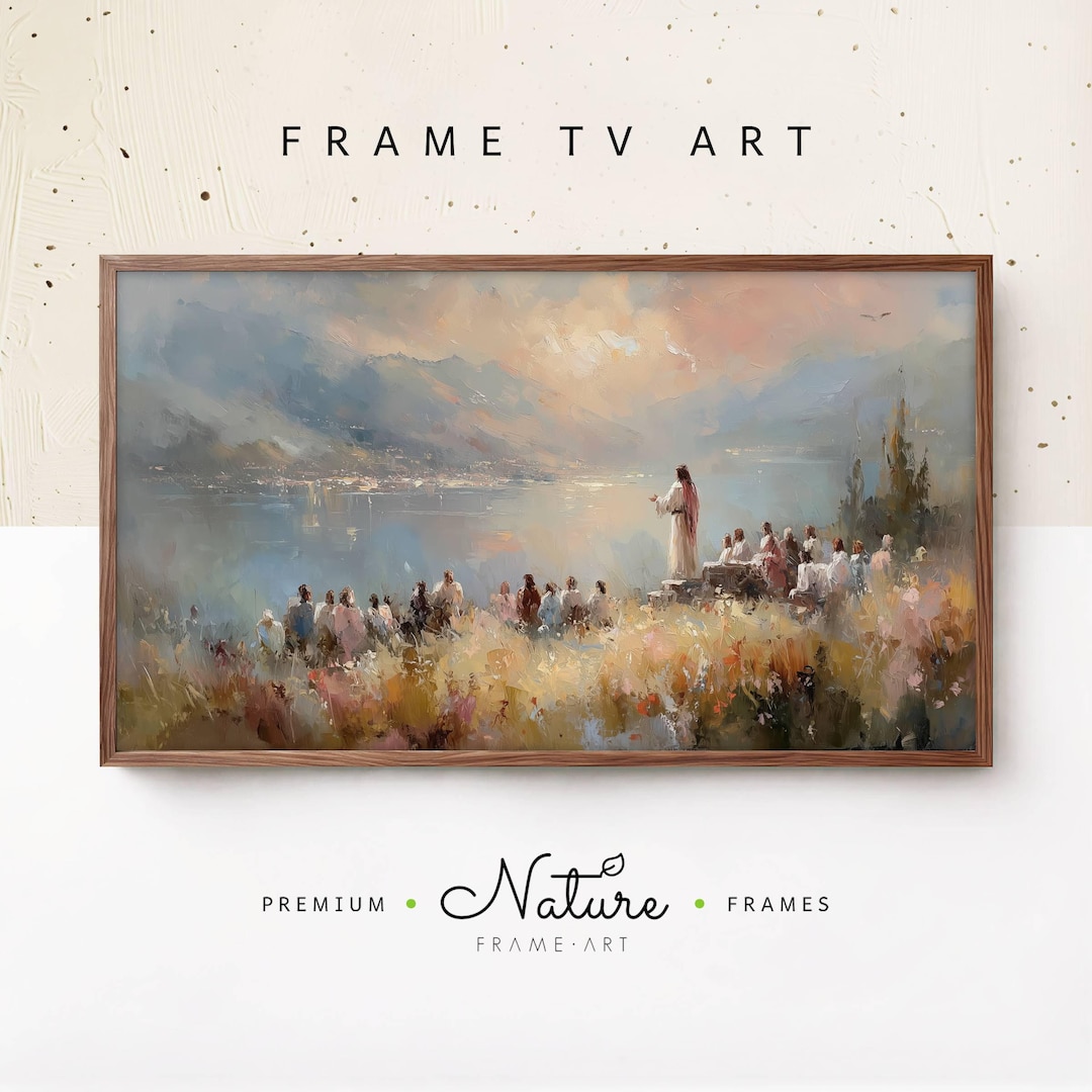Jesus on the Mount Frame TV Art, Soft Pastel Christian Oil Painting ...