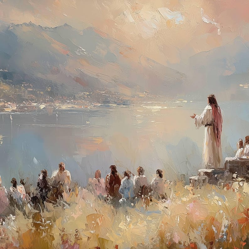 Jesus on the Mount Frame TV Art, Soft Pastel Christian Oil Painting ...