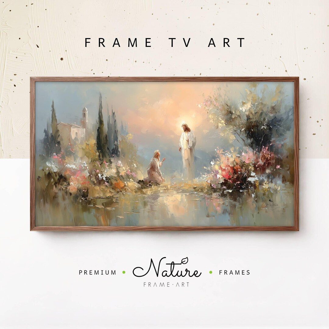 Risen Christ Frame TV Art, Soft Romantic Christian Oil Painting, Easter ...