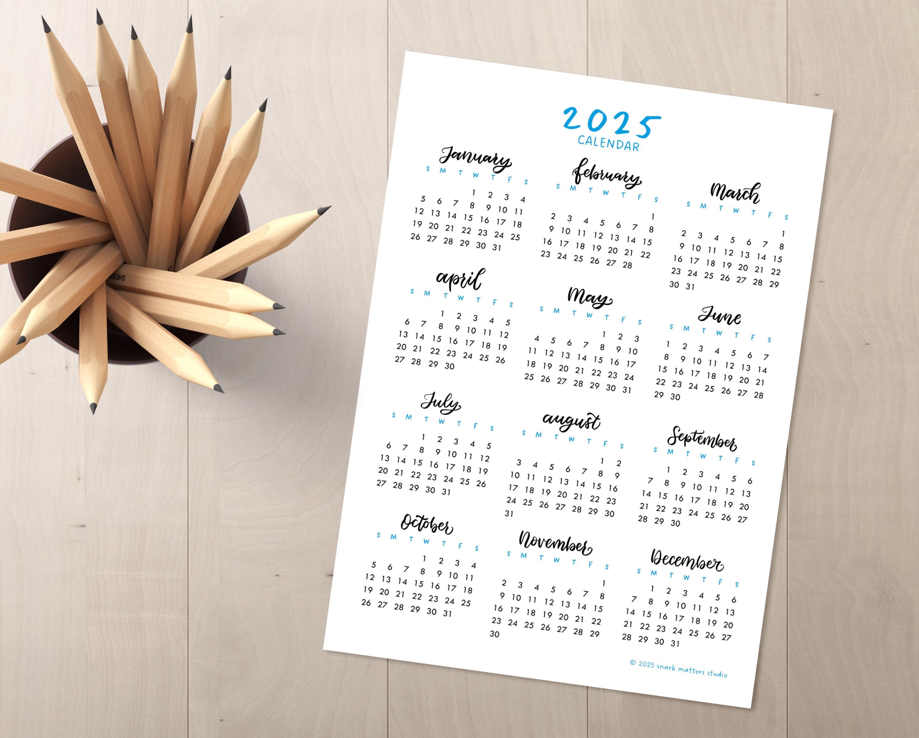 2025 Printable Calendar Instant Download One-page Calendar With Hand ...
