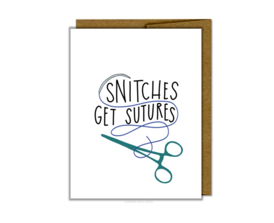 Snitches Get Sutures Funny Vet Tech Card Cards for Badass Women Funny ...