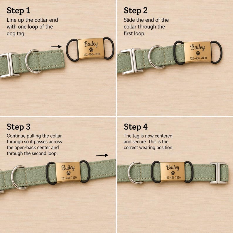 Slide on Dog ID Tag, Silent Personalized Dog Collar Tag, Engraved Pet ...