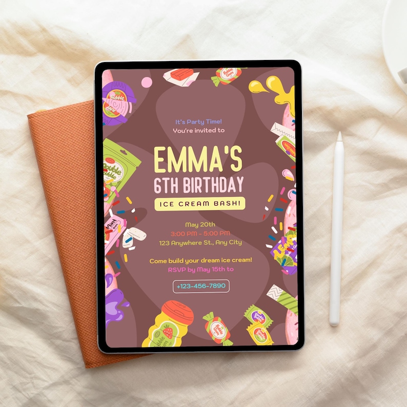 Editable Ice Cream Birthday Invitation, Candy Sweets Party Invite ...