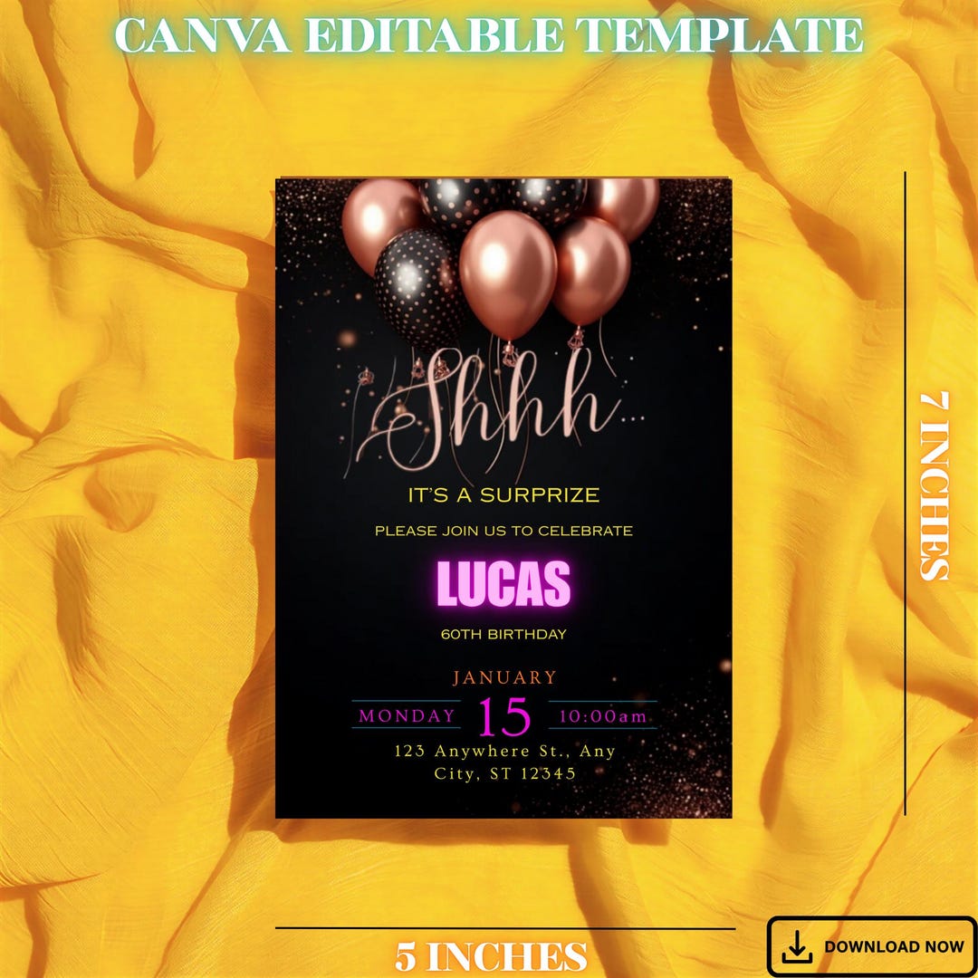 Editable Surprise Birthday Invitation Template, Rose Gold Shhh Party ...