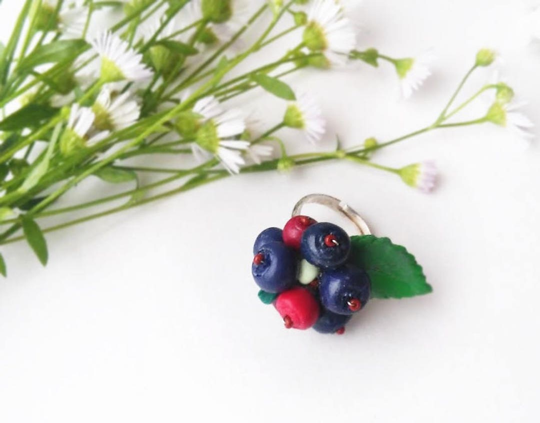 Fall Blueberry Ring Cute Gift for Her Boho Blu Red Lovely Small Ring - Etsy