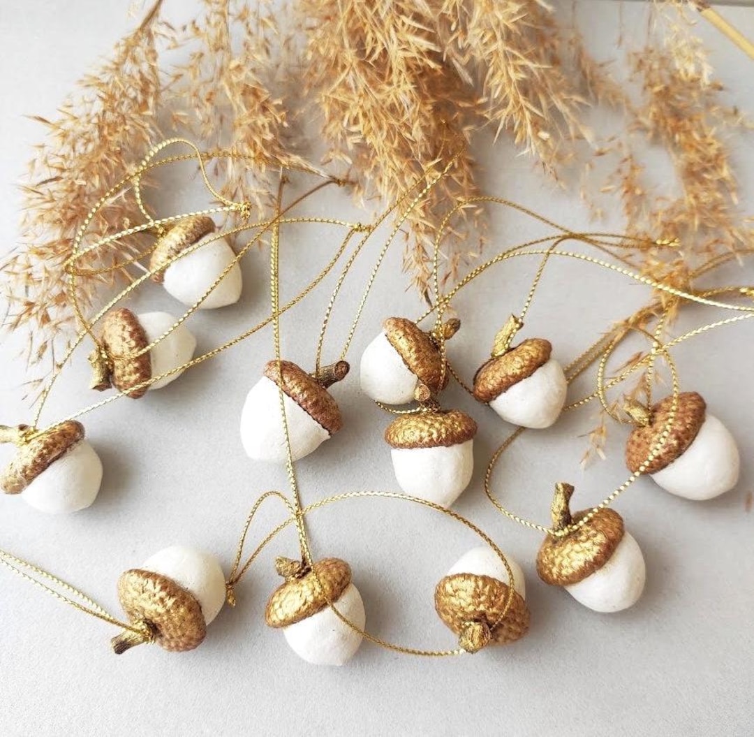 Handmade Clay Acorn Ornaments: White & Gold Easter Decor, Set of 8 - Etsy