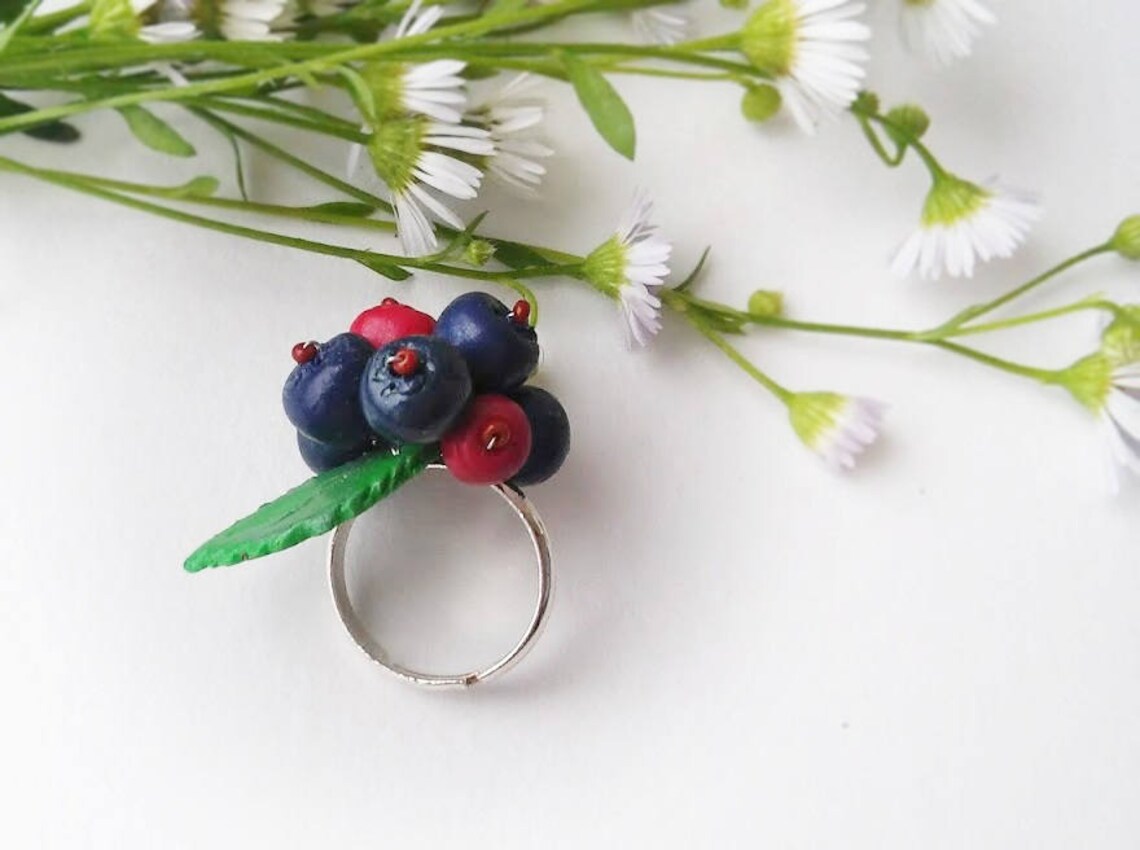 Fall Blueberry Ring Cute Gift for Her Boho Blu Red Lovely - Etsy