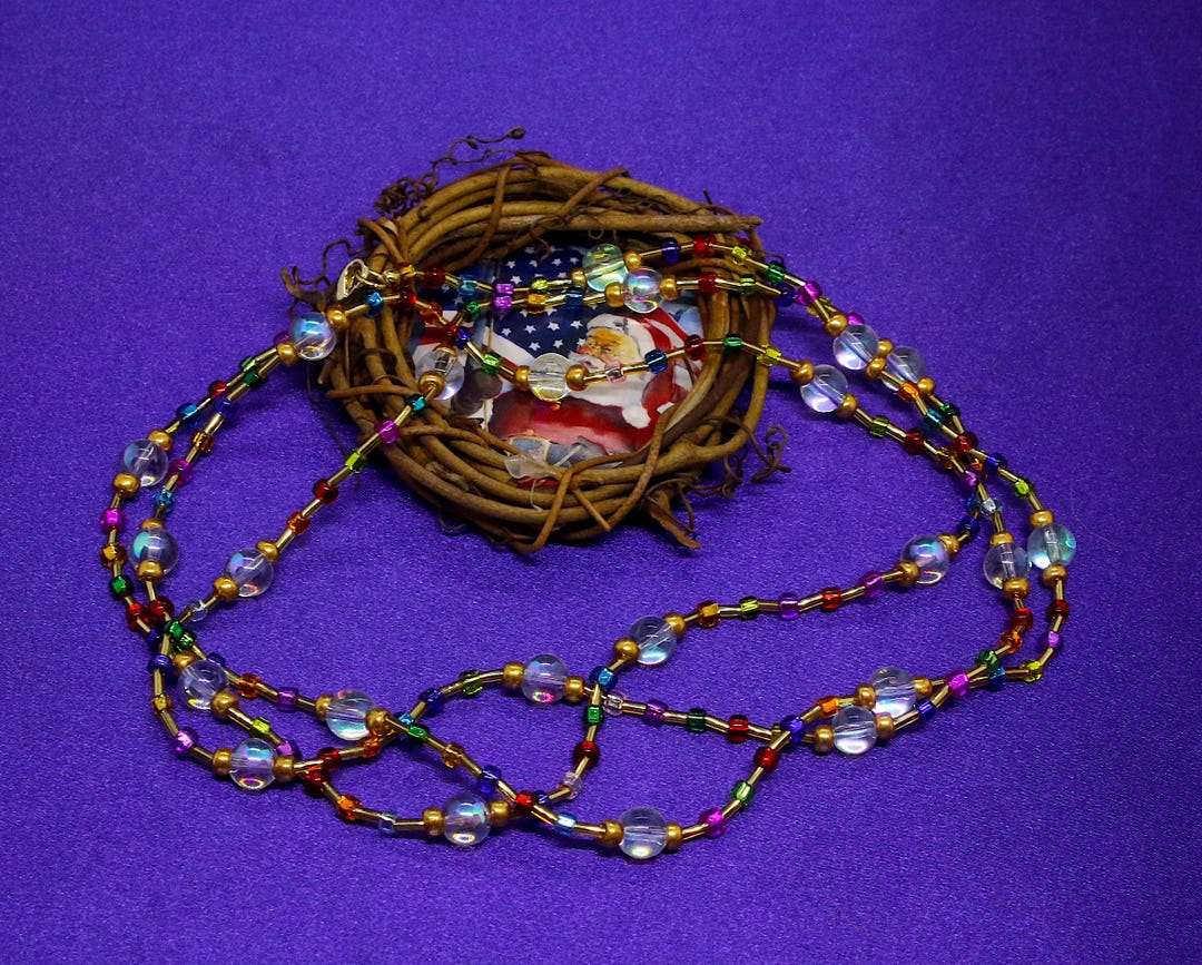 A Gold Theme 4 Foot Long Czechoslovakia Bead Necklace With Evenly ...