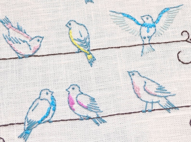 Bird Hand embroidery pattern PDF Love Birds DIY Shabby | Etsy