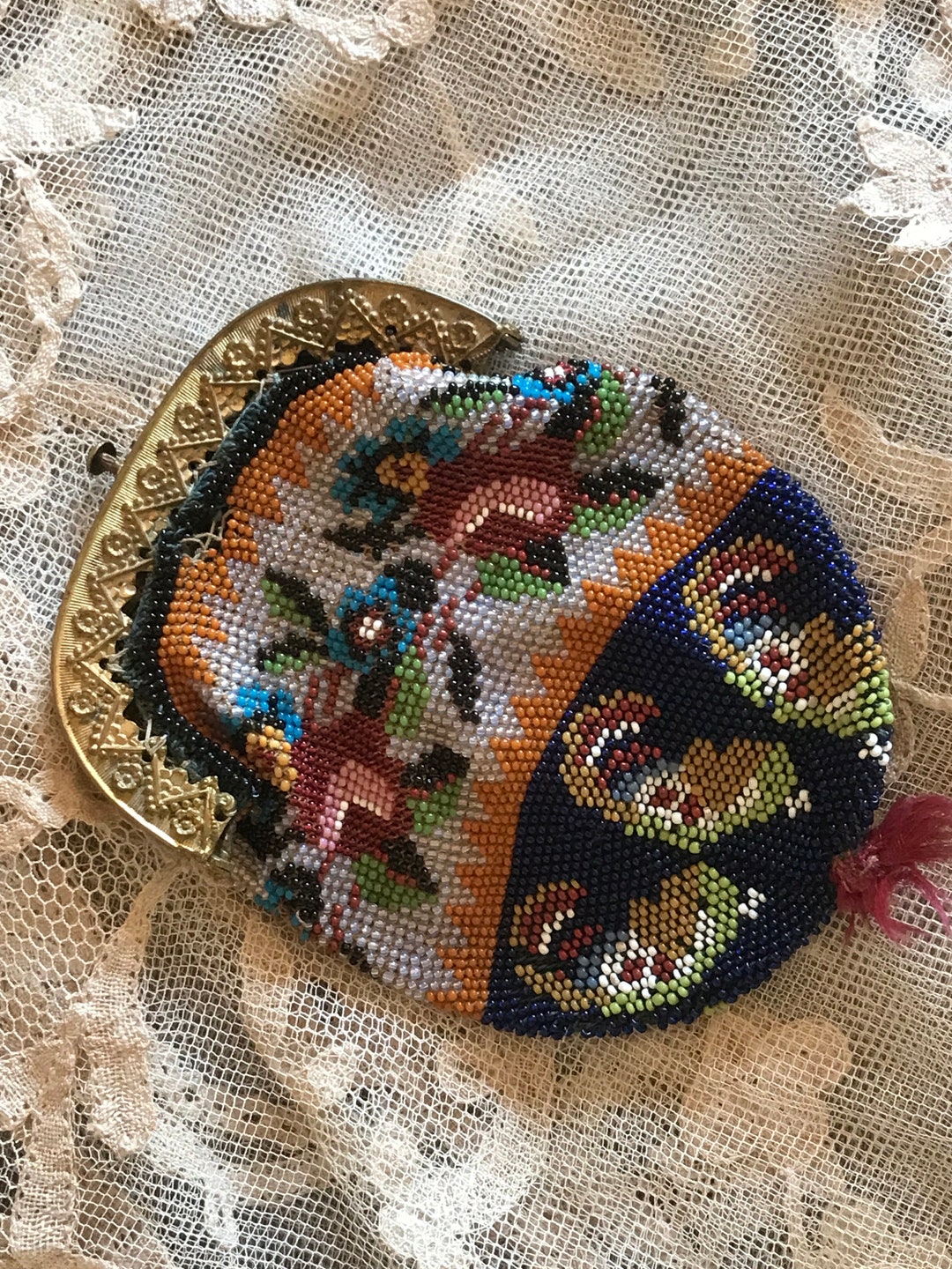 Miniature Bead Coin Purse Chatelaine Doll Glass Beaded Sovereign Purse ...