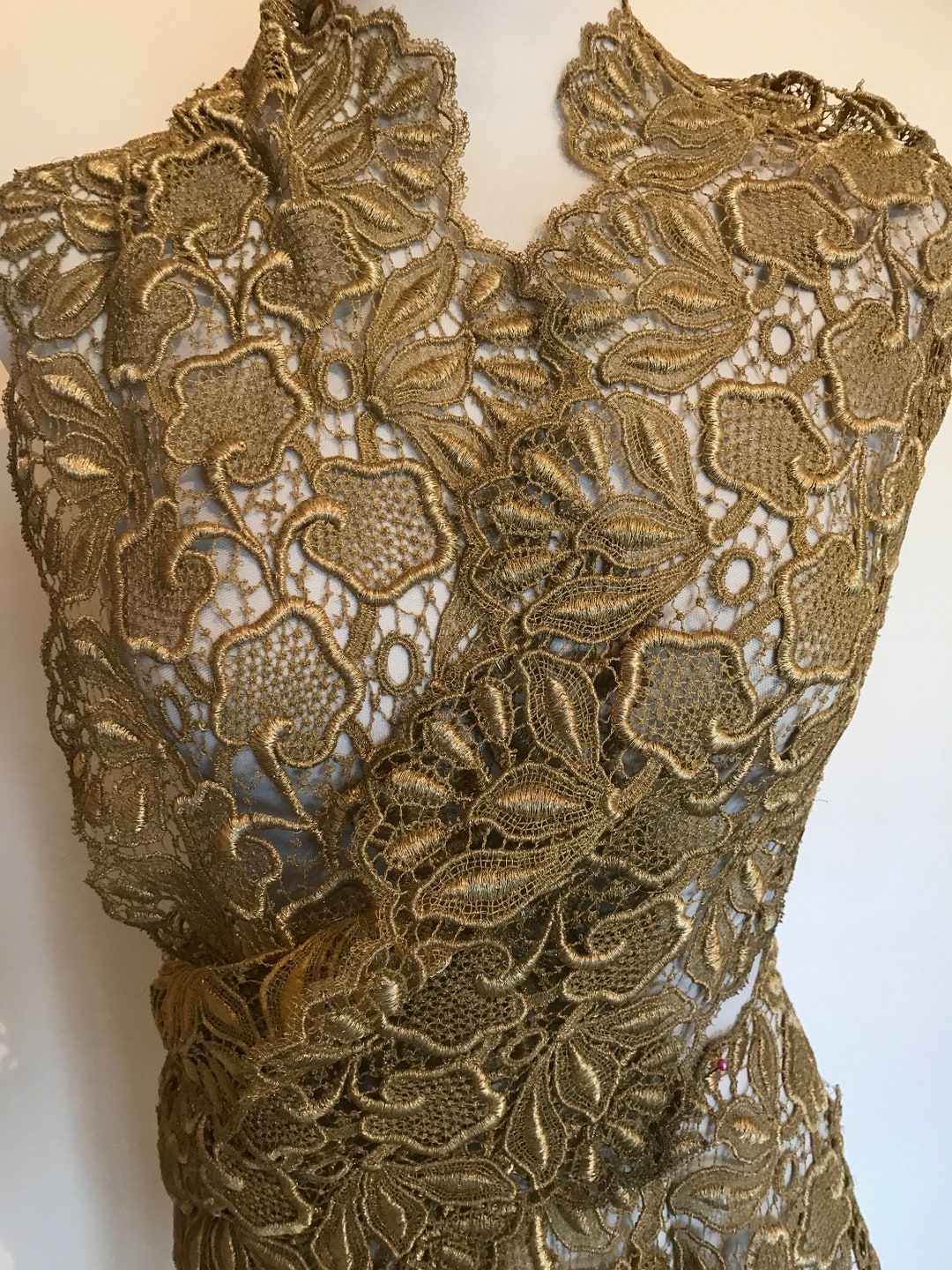 Vintage Wide Gold Metal Thread Lace Embellishment for Sewing Projects ...