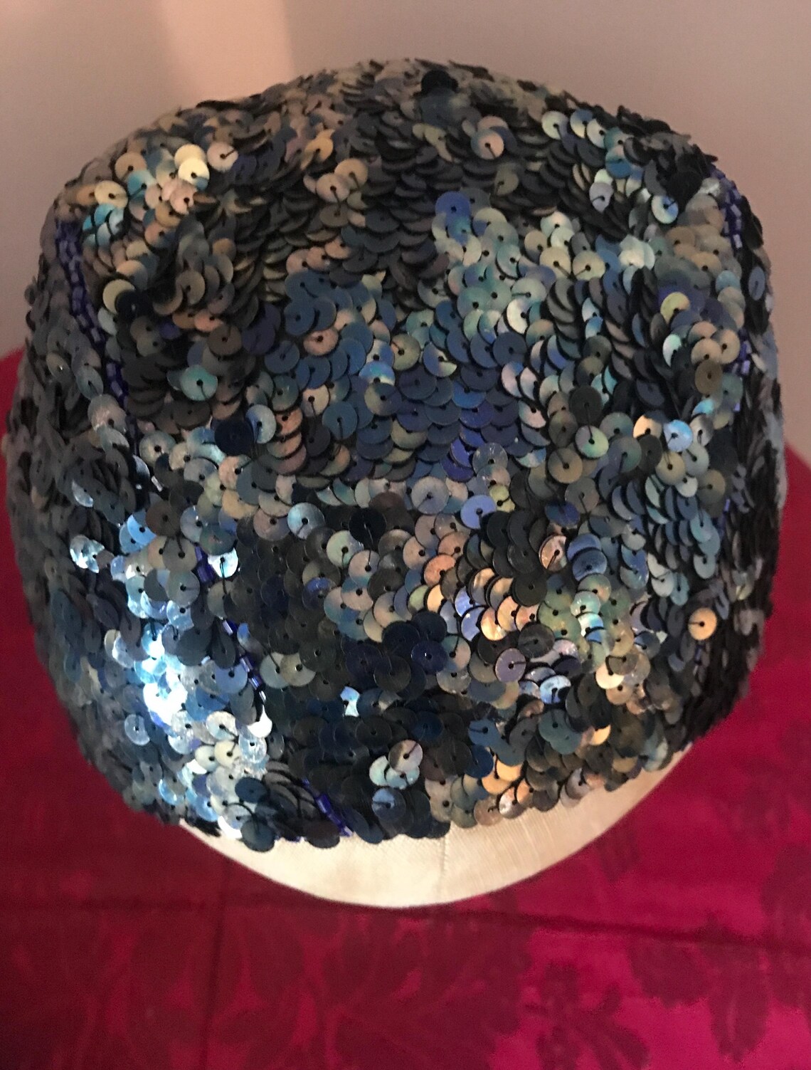 French Sequined Skull Cap Blues & Gold Sequins Blue Beads Hat Roaring ...