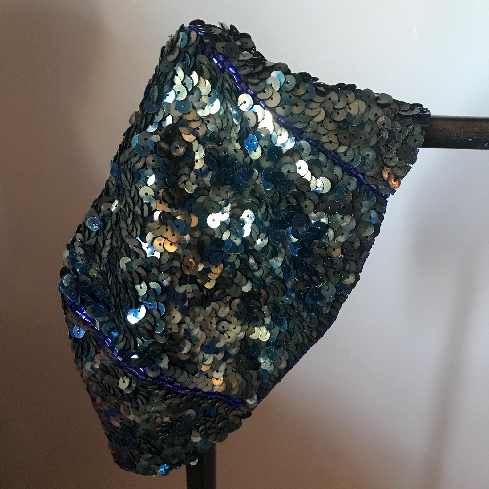 French Sequined Skull Cap Blues & Gold Sequins Blue Beads Hat Roaring ...