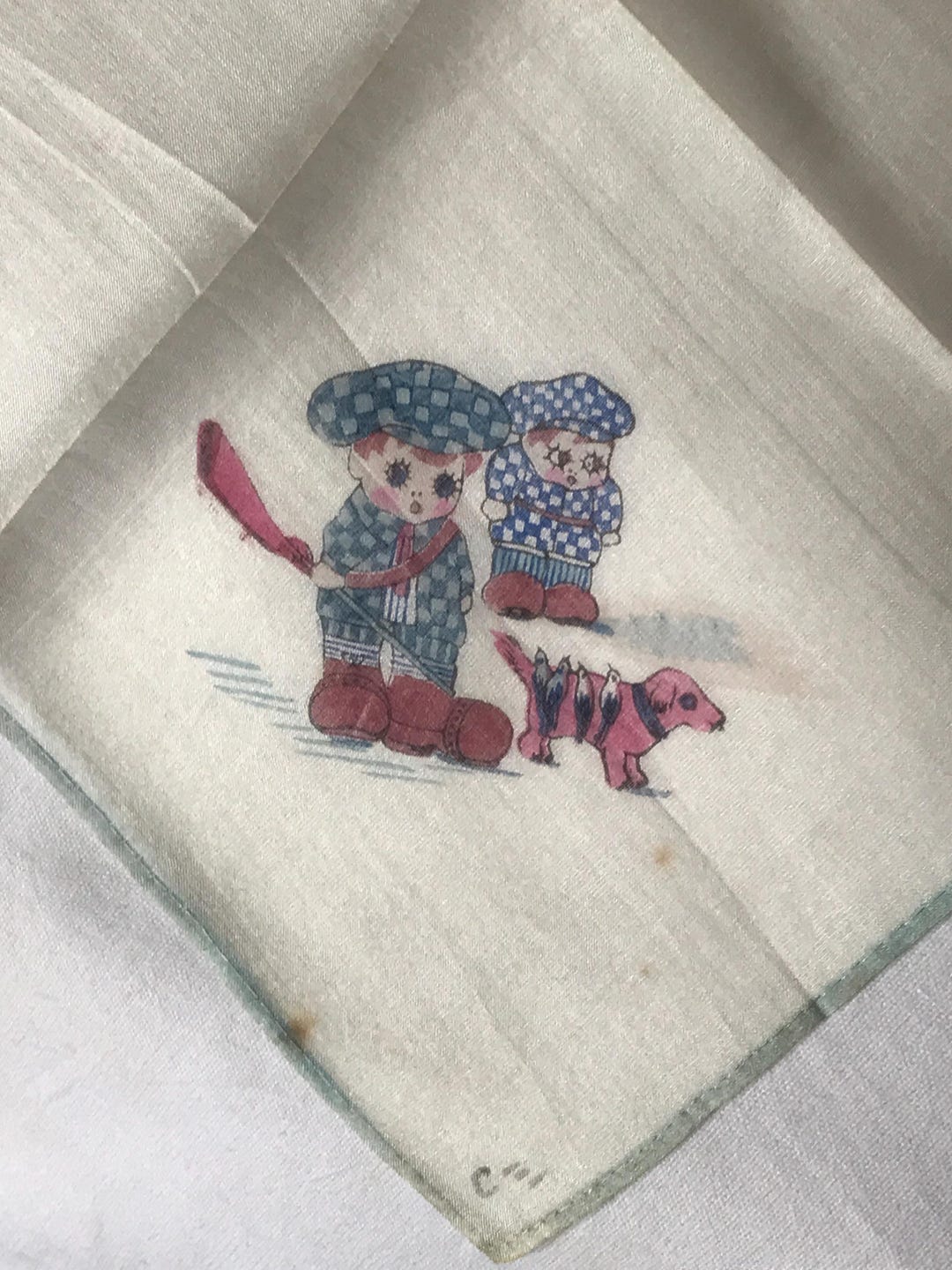 Rare Kewpie Silk Hanky Hunting Scene Two Kewpies With Dog by Chloe ...