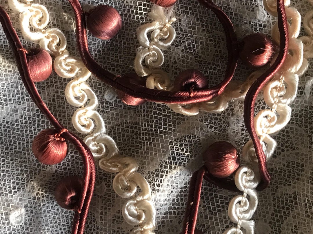Vintage Maroon Round Bobble Trim and Cream Silk Edging Sewing Projects ...