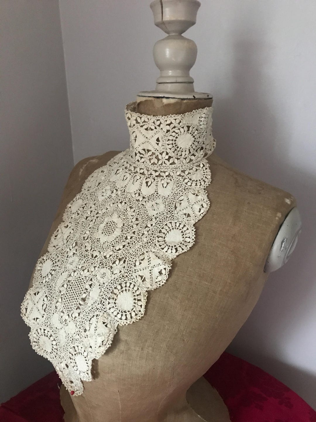 Maltese Silk Lace Collar High Neck Hand Worked Antique Bobbin Lace ...