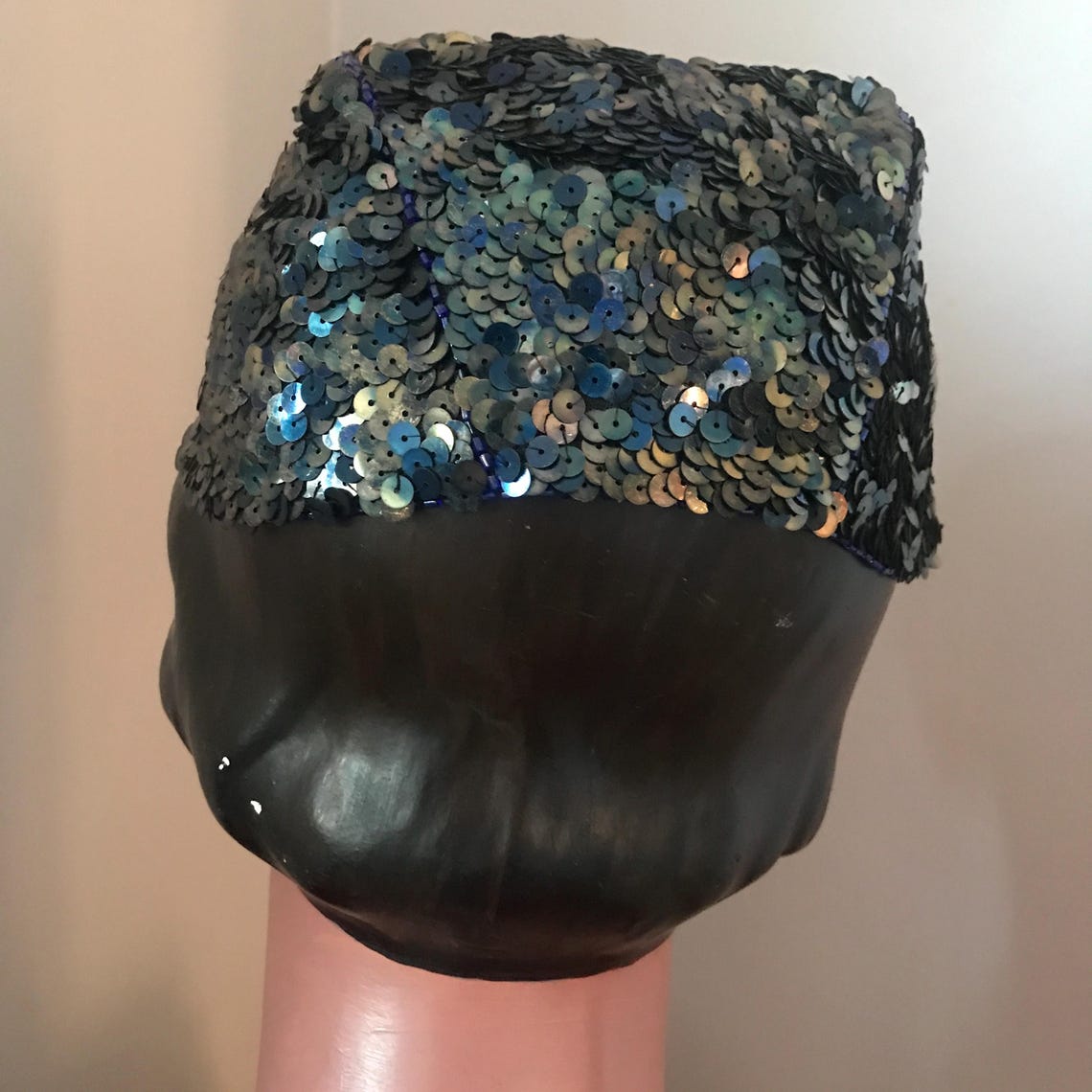 French Sequined Skull Cap Blues & Gold Sequins Blue Beads Hat Roaring ...