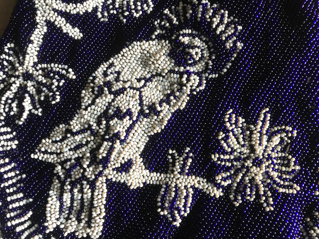 Vintage Beaded Purse Cockatiel Parrot Design Fringe Hand Made Abstract ...
