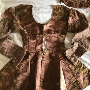 Silk Brocade Waistcoat Corset Bodice Metal Tulle Lace Sleeves and Inner ...