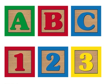 Wooden Blocks Alphabet and Numbers Digital Clipart Baby | Etsy