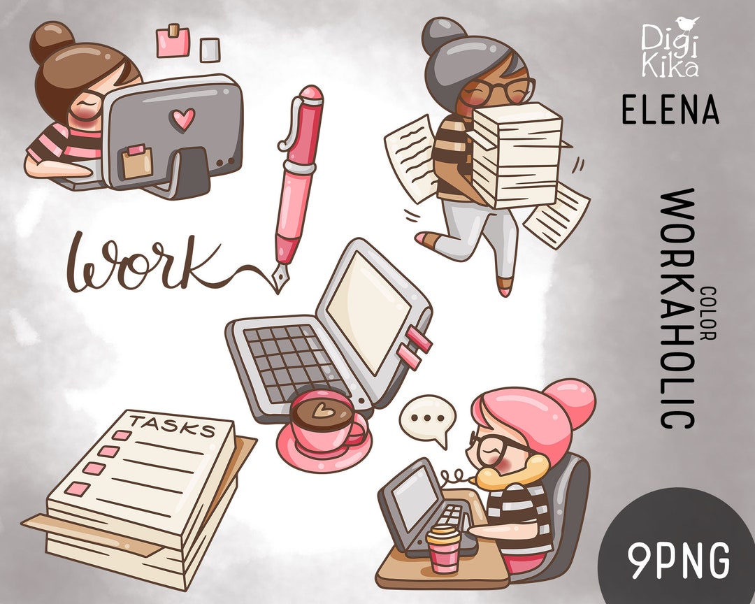 Elena Planner Girl Workaholic Stamp Clipart Planner Stickers, Scrapbook ...