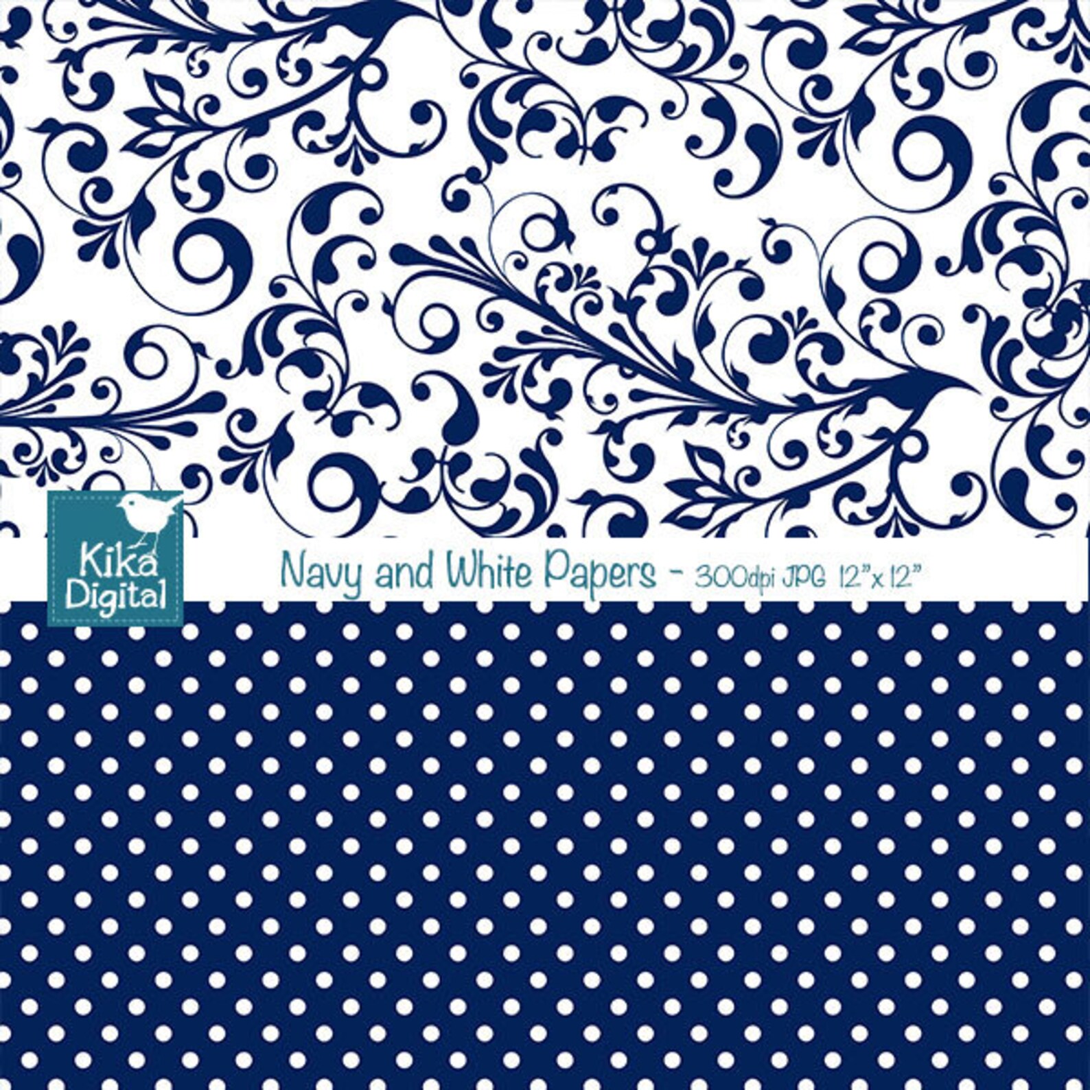 Navy Digital Papers Navy and White Scrapbook Papers Card | Etsy