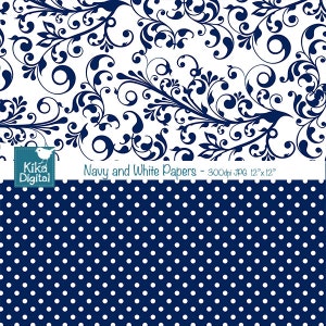 Navy Digital Papers Navy and White Scrapbook Papers Card - Etsy