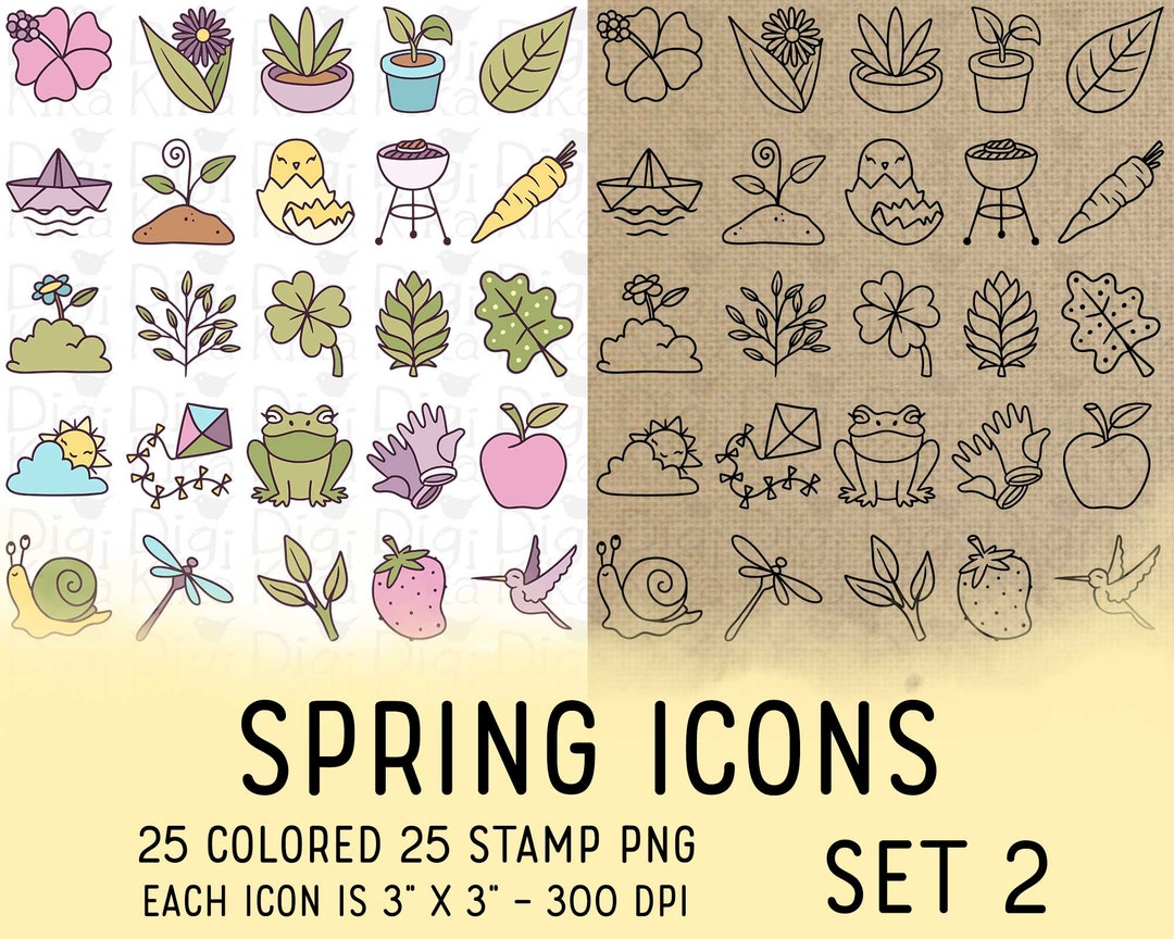 50 Spring Icons Set 2 - Icons Clipart - Icons Digital Stamp - Icons for ...