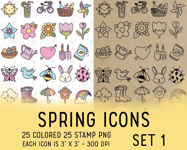 50 Spring Icons Set 1 Icons Clipart Icons Digital Stamp - Etsy